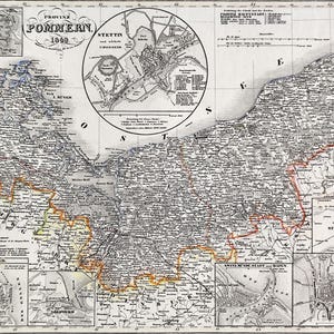 1849 GERMANY Antique Map of Pomerania Original Antique Print Stettin ...