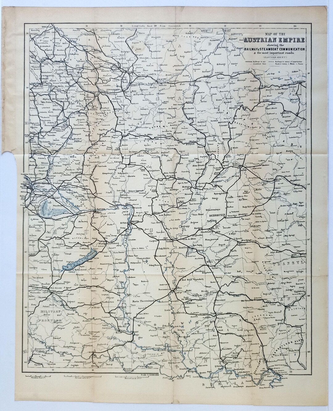 1883 Vintage Austrian Railway Map Vintage Austria Steamship Lines ...