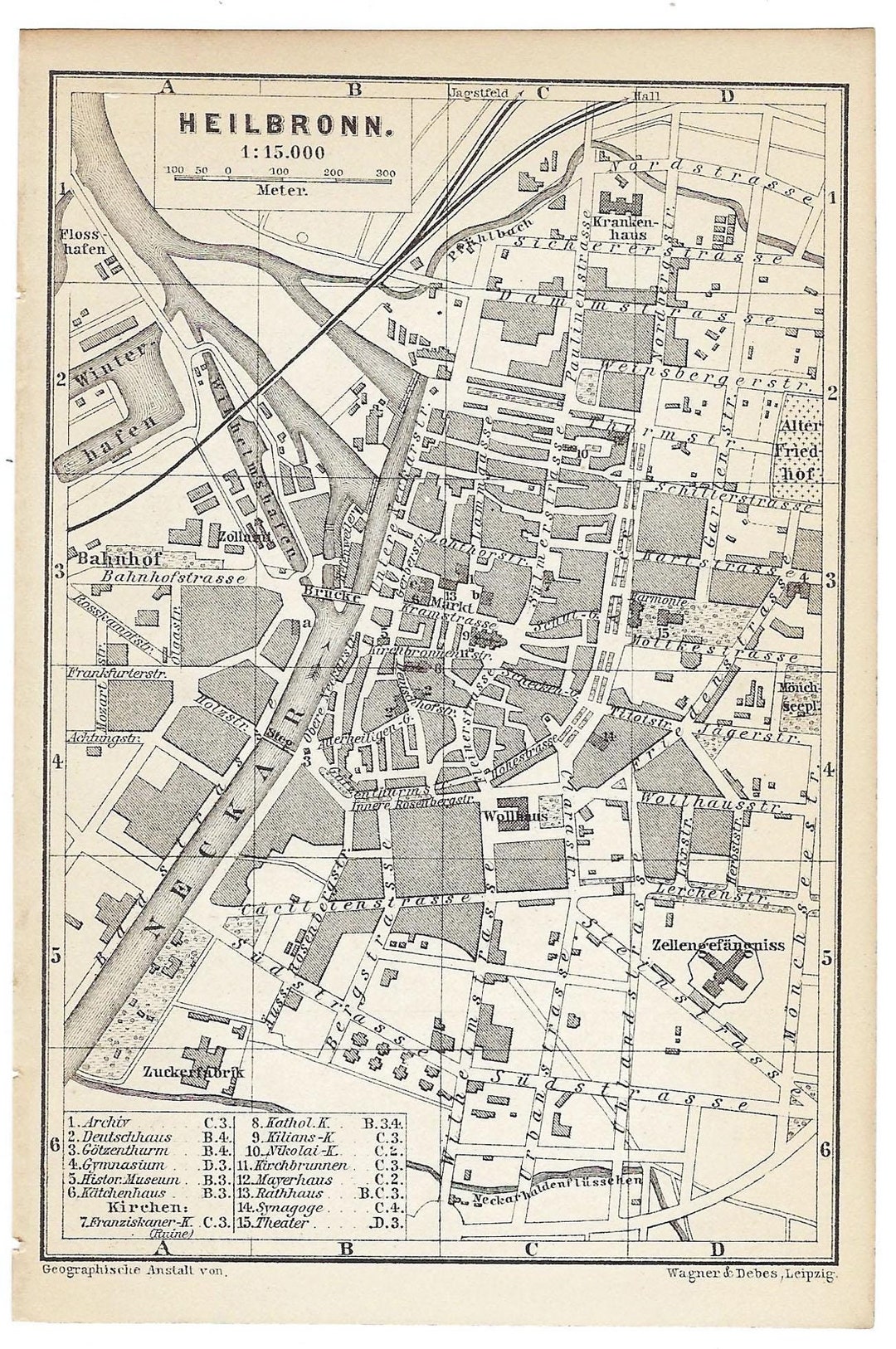1883 HEILBRONN Map Vintage German City Map Antique Germany Wall Art Map ...