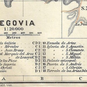 1913 SEGOVIA SPAIN Antique City Map Vintage Map Spanish City Town Map ...