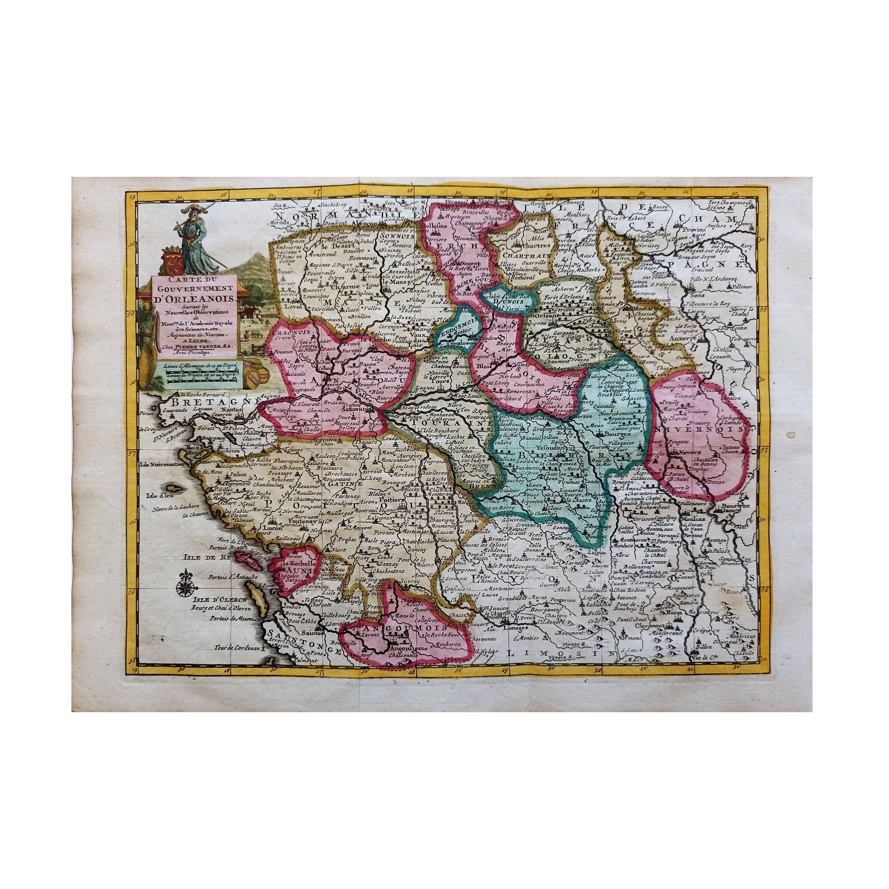 1714 Antique Map of ORLEANS Antique France Map Hand Colored Engraving ...