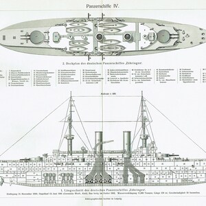 1907 Dreadnought Antique Print Battleship Plans Lithograph Navy Ships ...