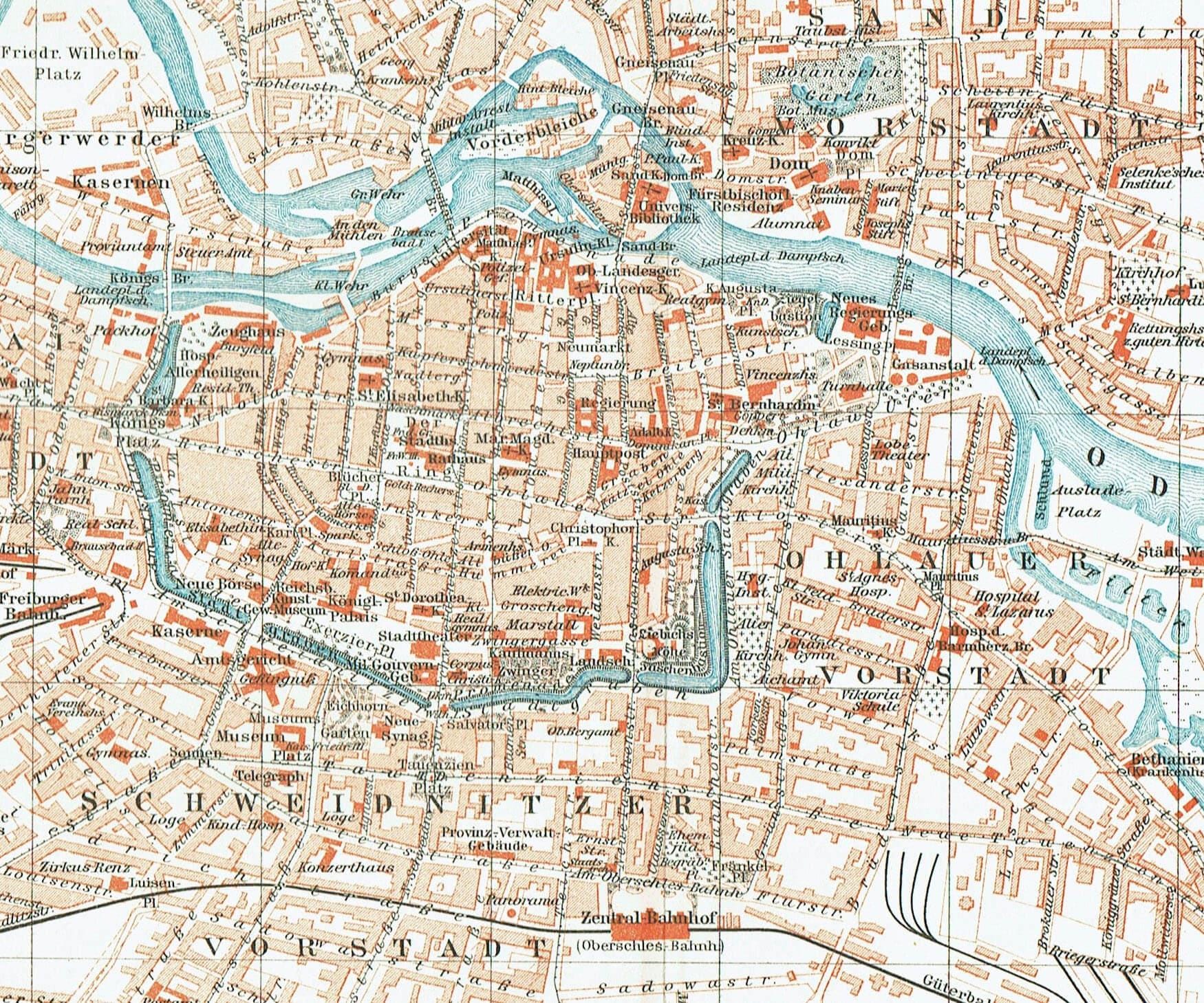 1903 WROCLAW City Map Poland Antique Map Vintage Street Map Old Town ...