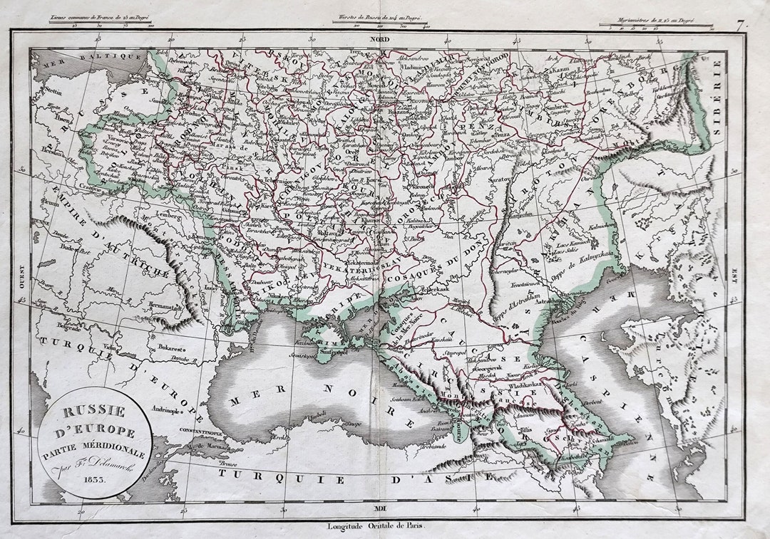 1833 Antique Map of Russia Empire Southern Part Russian Map Original ...