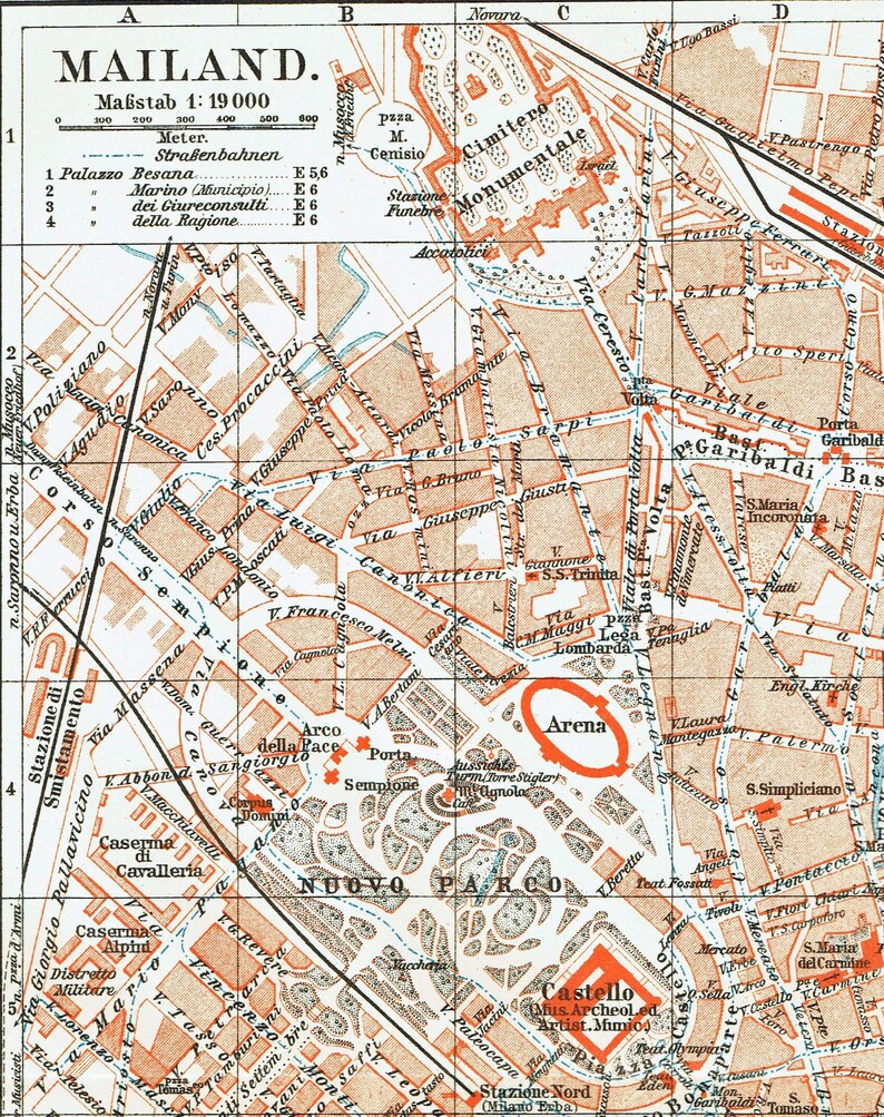 1903 Milan City Map Italian Print Antique Milan Print Vintage City Map ...