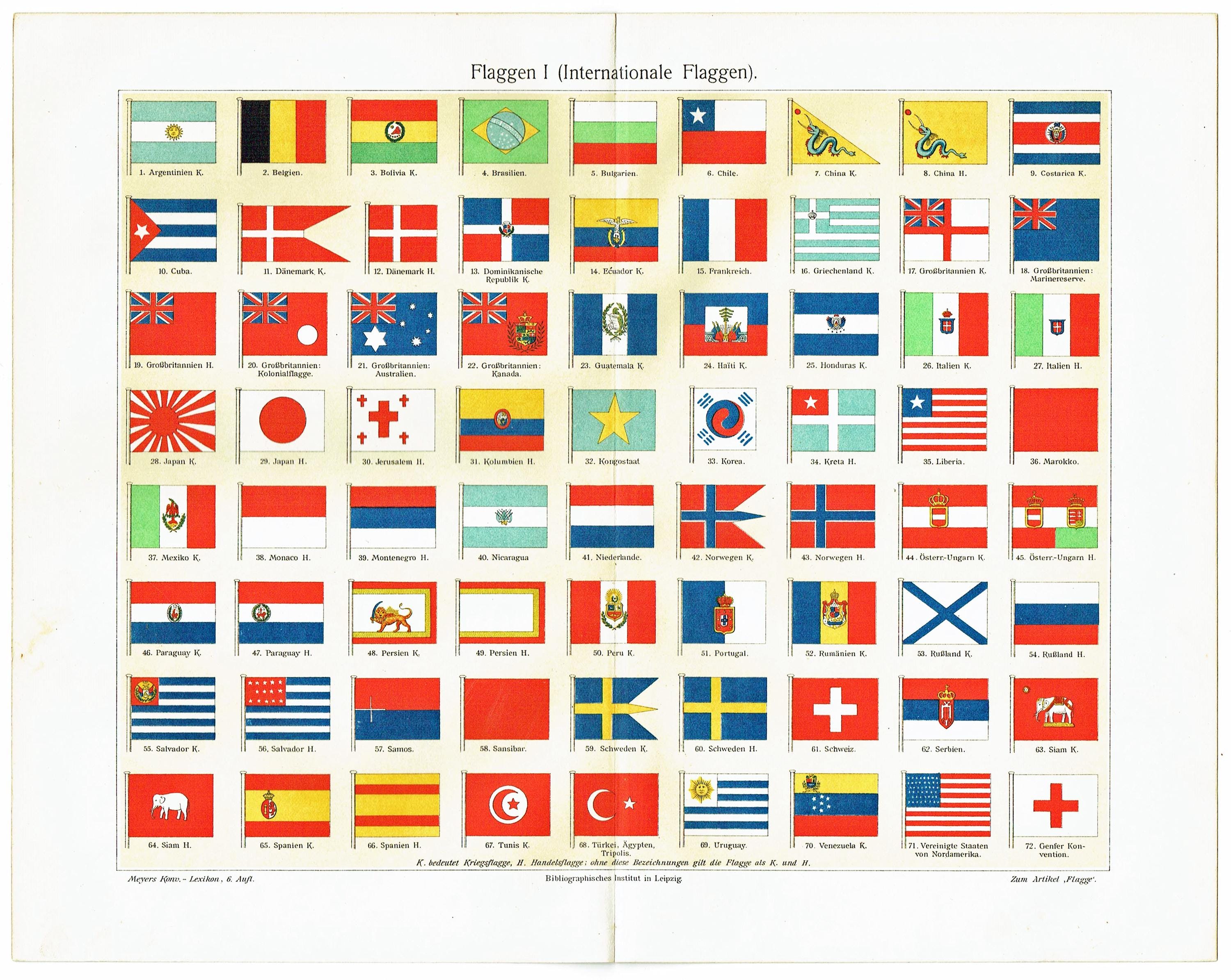 1903 FLAGS of the World Antique Flags Home Decor Office Wall Art ...