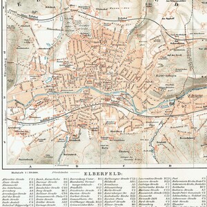 1893 WUPPERTAL, ELBERFED and BARMEN, Germany Antique City Map Vintage ...