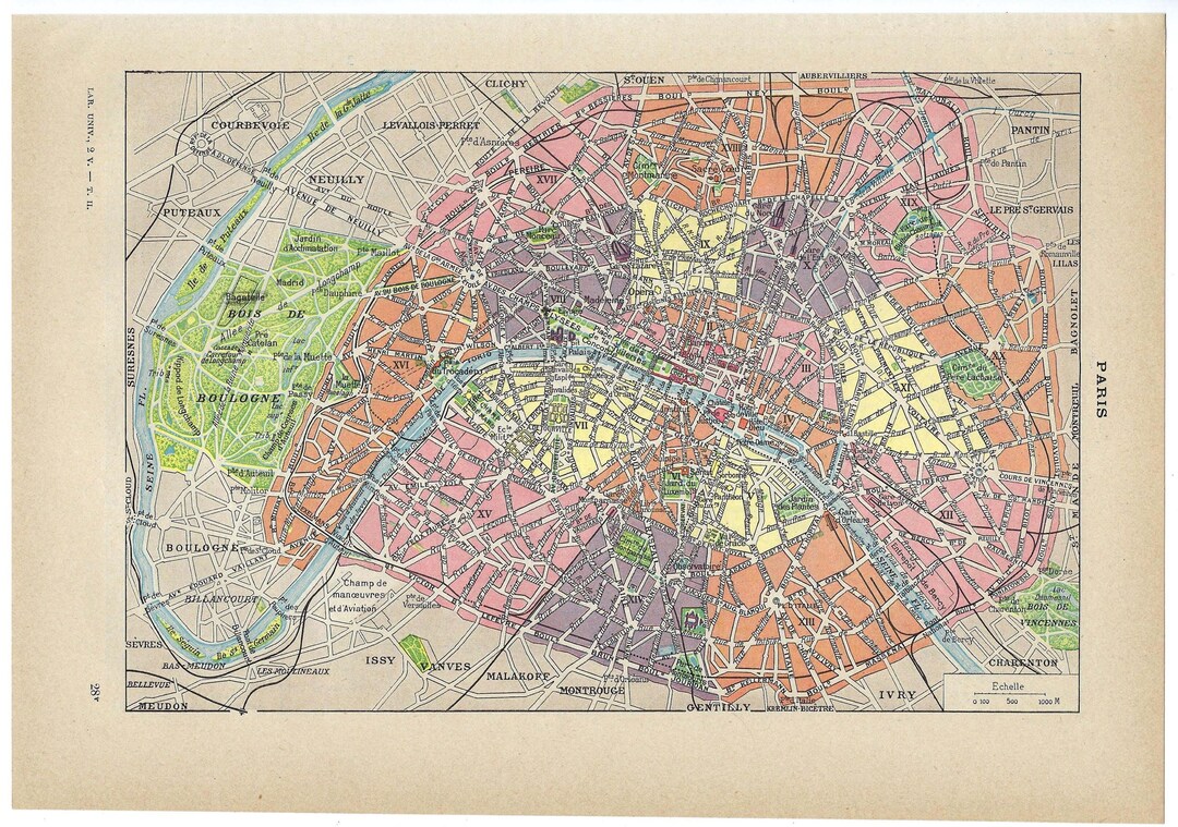 1922 Vintage PARIS City Map Vintage France Map of Paris Larousse Print ...