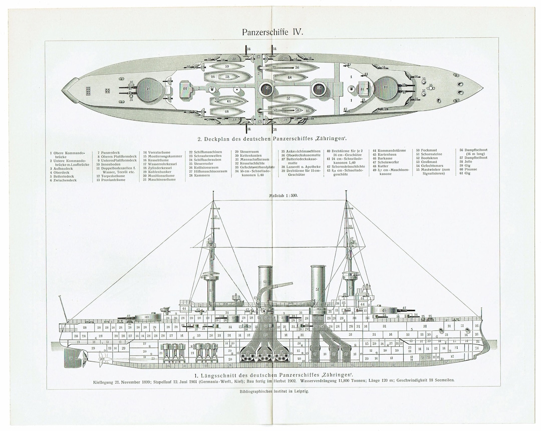 1907 Dreadnought Antique Print Battleship Plans Lithograph Navy Ships ...