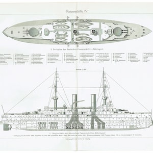 1907 Dreadnought Antique Print Battleship Plans Lithograph Navy Ships ...