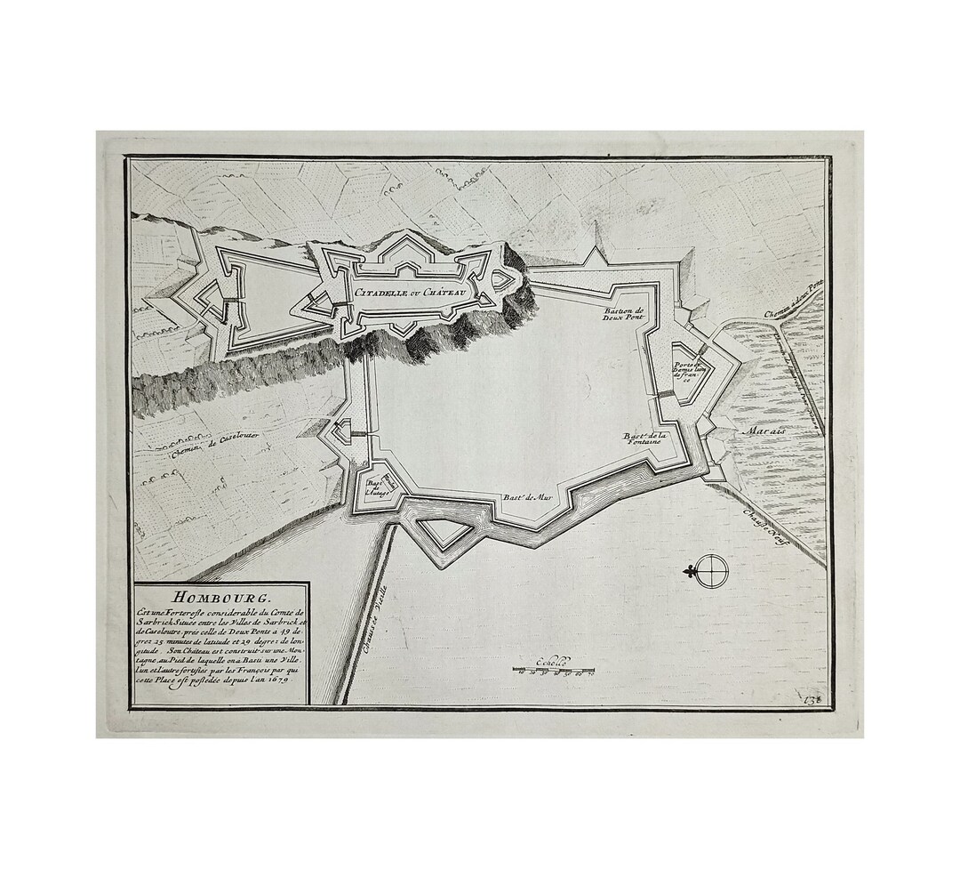 1702 HOMBOURG, Alsace, France. Antique Engraving Map. Antique Village ...