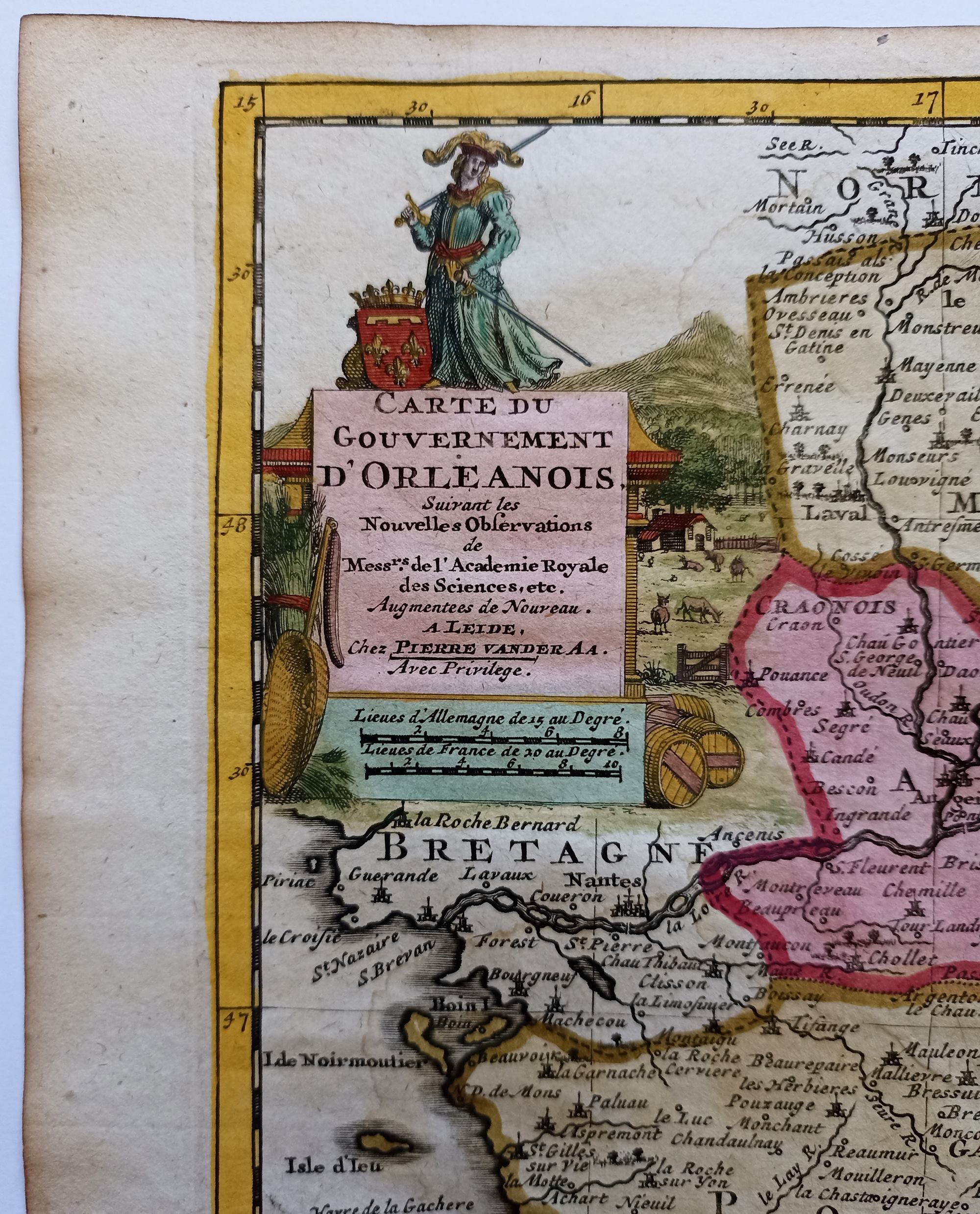 1714 Antique Map of ORLEANS Antique France Map Hand Colored Engraving ...
