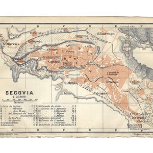 1913 SEGOVIA SPAIN Antique City Map Vintage Map Spanish City Town Map ...