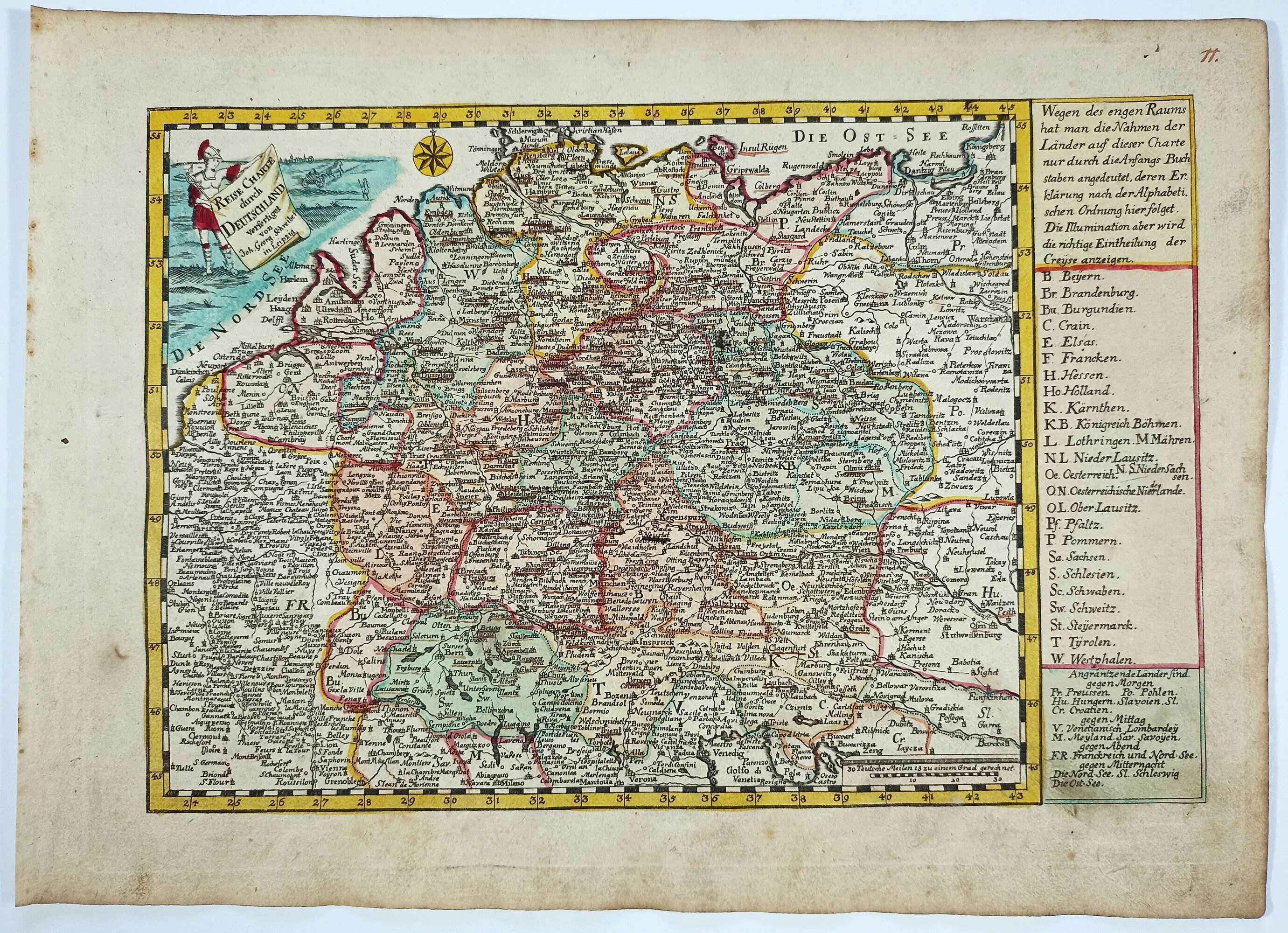 1741 GERMANY and Adjacent Countries, Europe. Antique Hand Colored Map ...