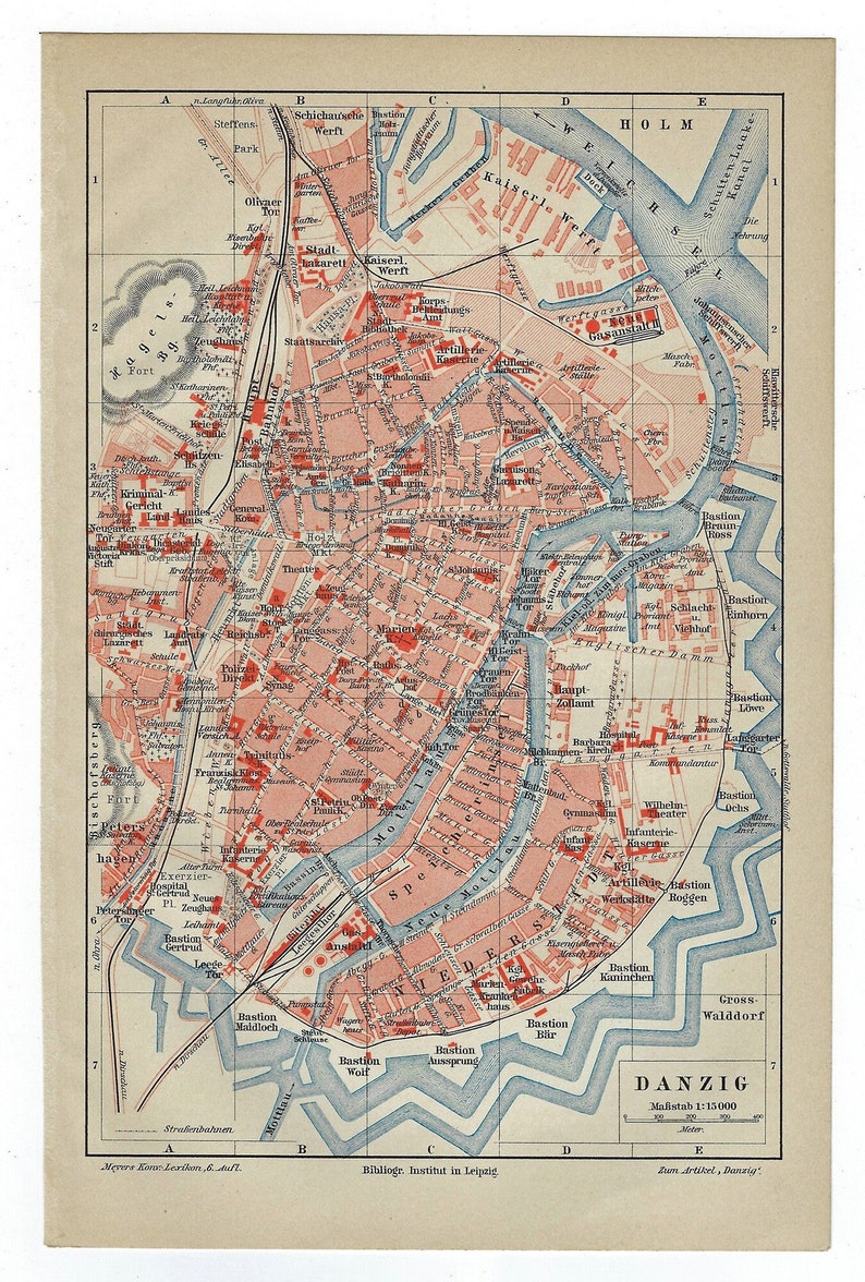 1903 Danzig City Map Gdansk Poland Map Antique Germany City Vintage ...