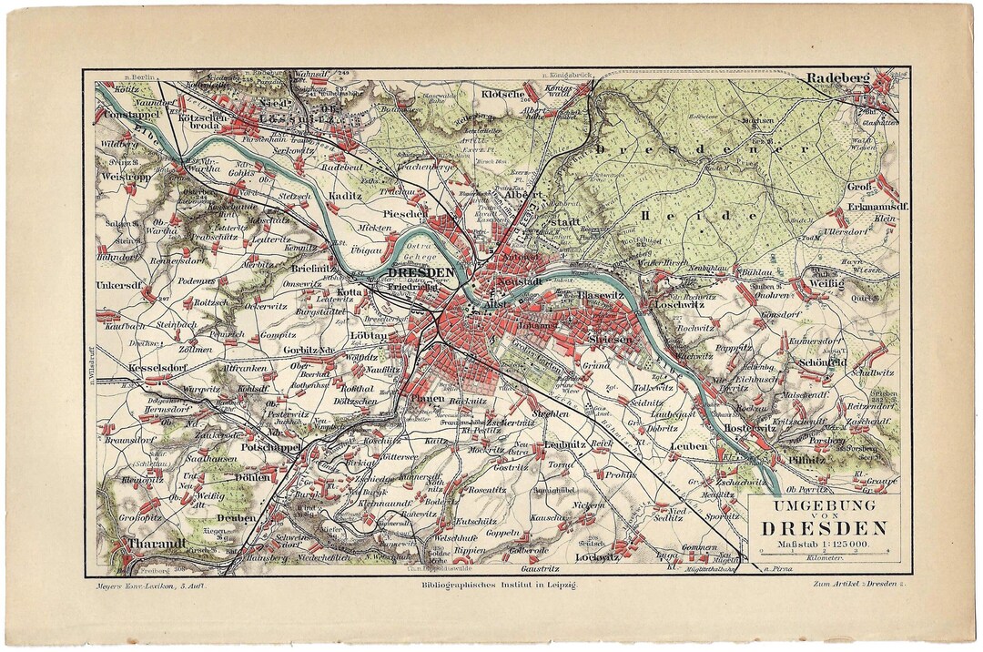 1897 Antique DRESDEN Map Germany Antique Print Surroundngs Dresden Map ...