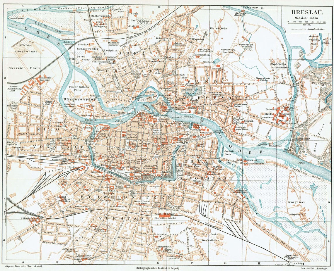 1903 WROCLAW City Map Poland Antique Map Vintage Street Map Old Town ...