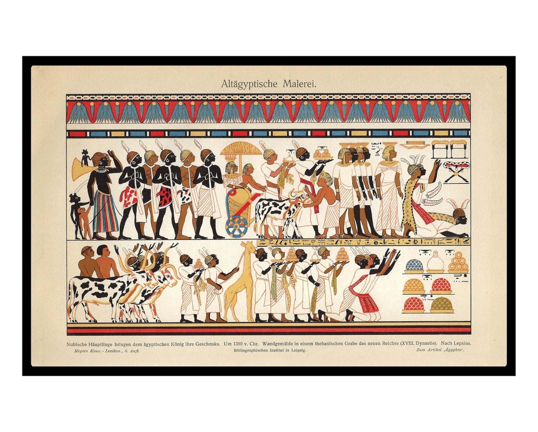 1903 Antique Lithograph of Ancient Egyptian Painting. Ancient ...