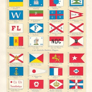 1903 Nautical FLAGS Print Antique Shipping Companies Flags Nautical ...