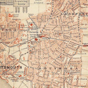 1897 PORTSMOUTH Antique City Map Original Portsea Landport and Southsea ...