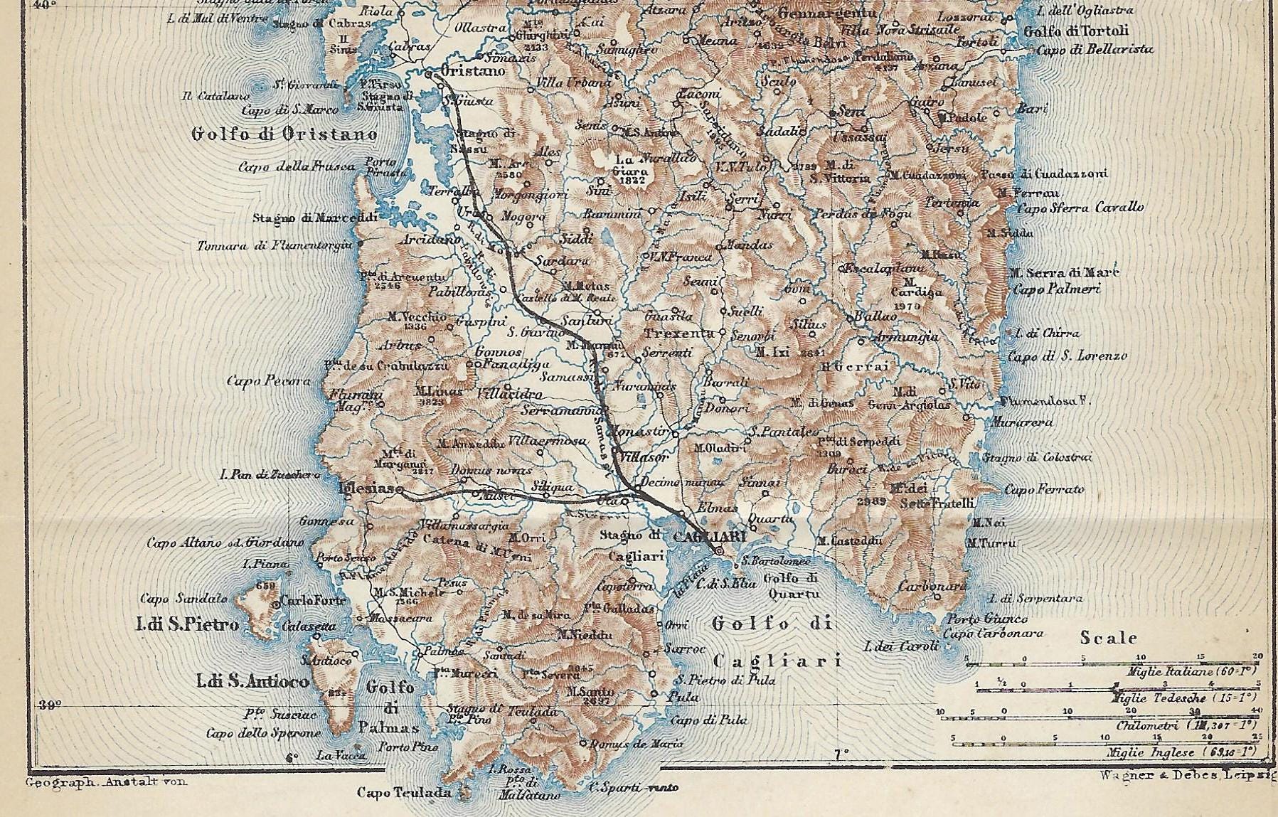 1875 SARDINIA Antique Map Original Island Map Vintage Italy Wall Art ...