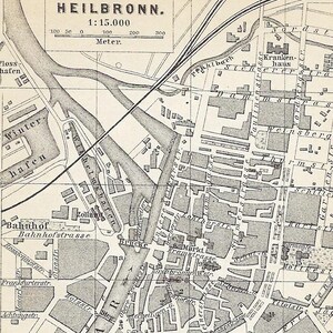 1883 HEILBRONN Map Vintage German City Map Antique Germany Wall Art Map ...