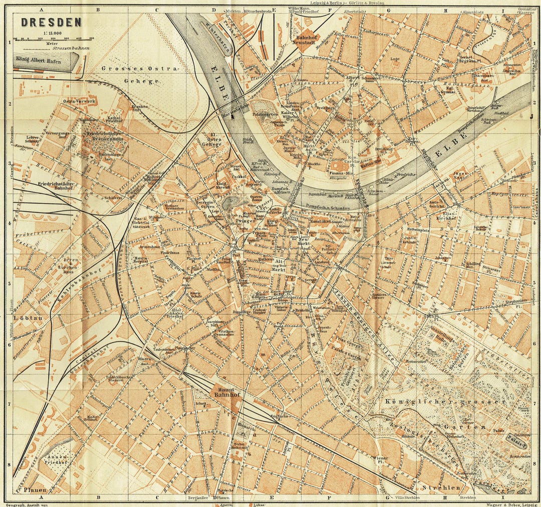 1904 DRESDEN Antique Map Vintage City Map Germany Wall Art Original ...