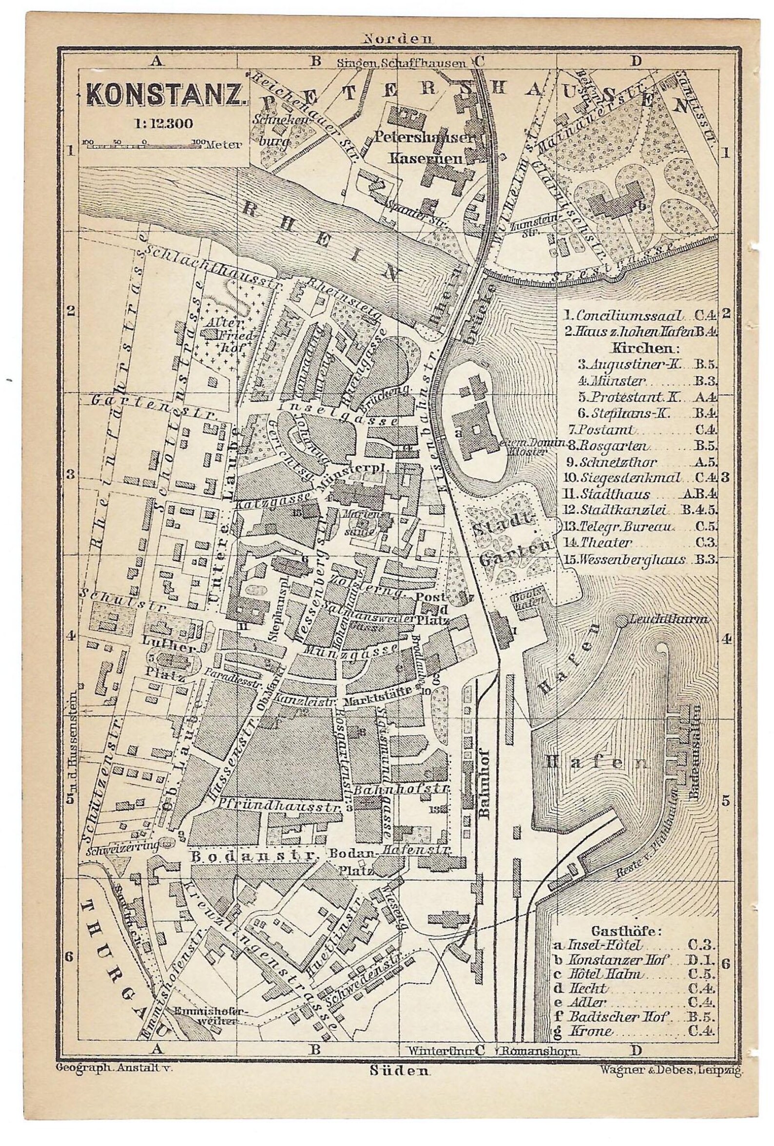 1883 Constance Antique City Map Vintage German Map Germany Wall Art Map ...