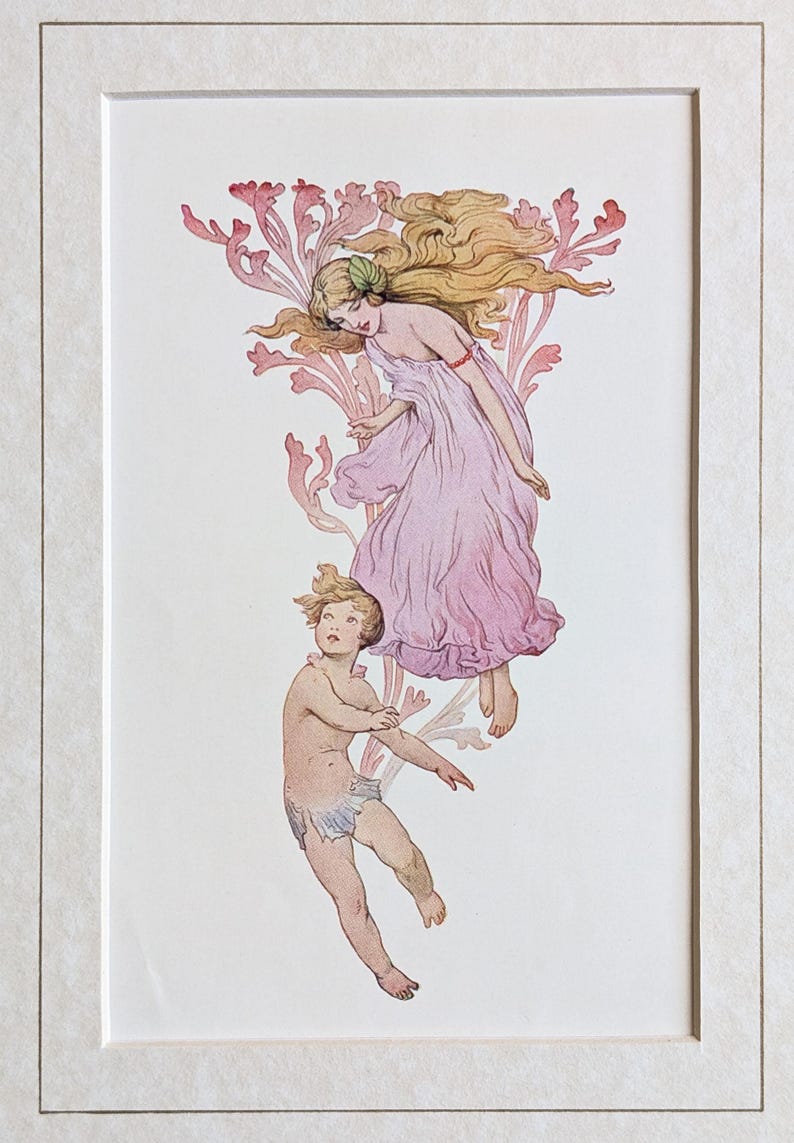 Sea Fairy Wall Decor - Pastel Nursery Art - 1922 Original Fairytale ...