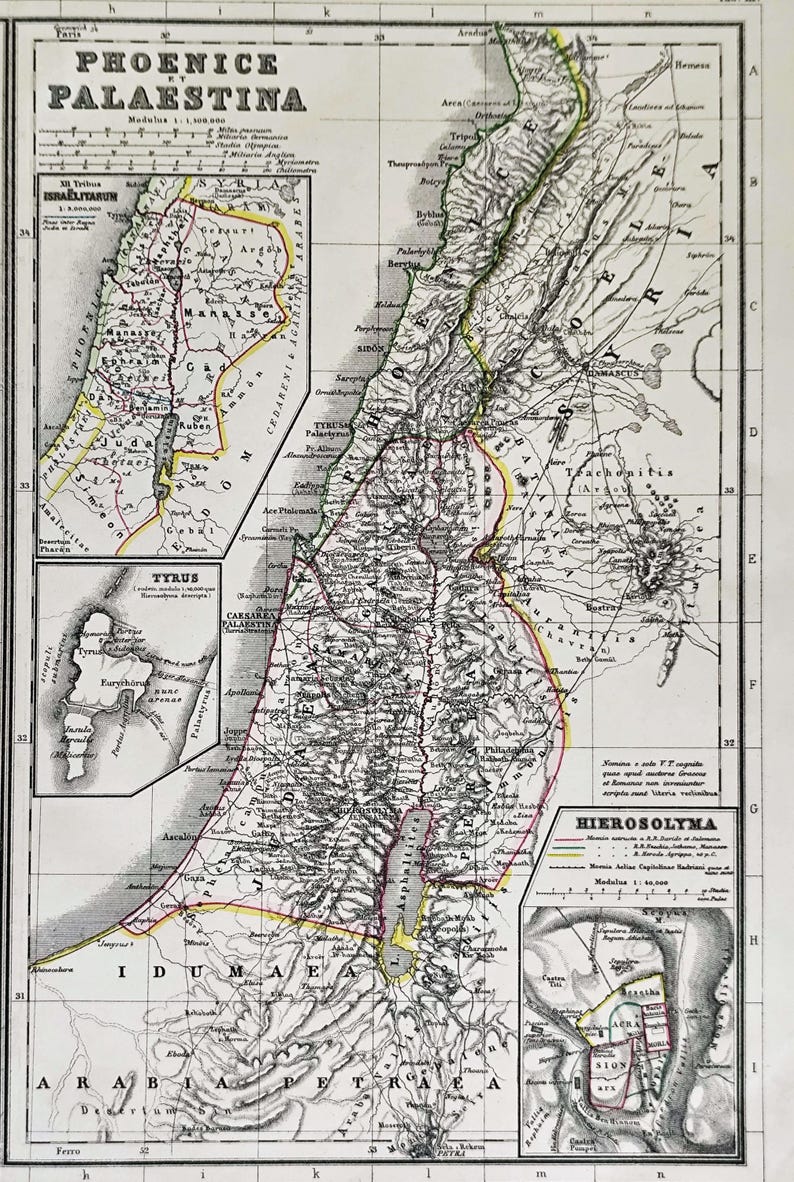 1869 Antique Palestine Map Vintage Egypt Map Ancient Egypt Map Plans of ...