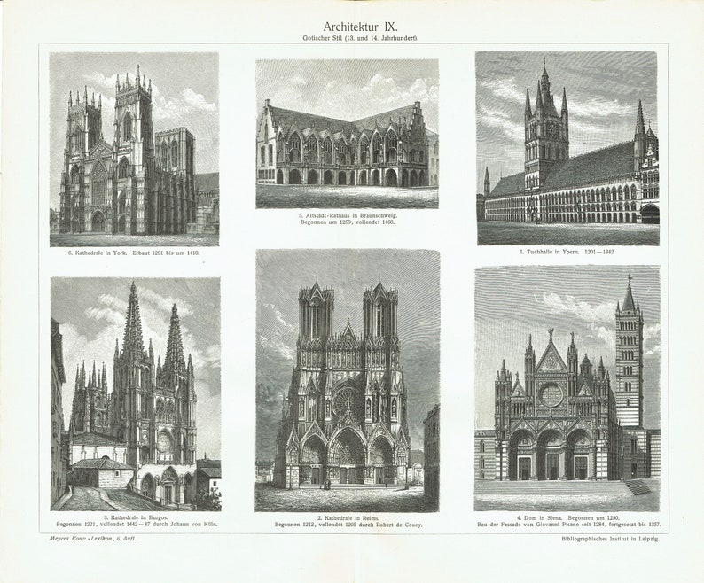 1897 GOTHIC Architecture Antique Print Architectural Wall Art Antique ...