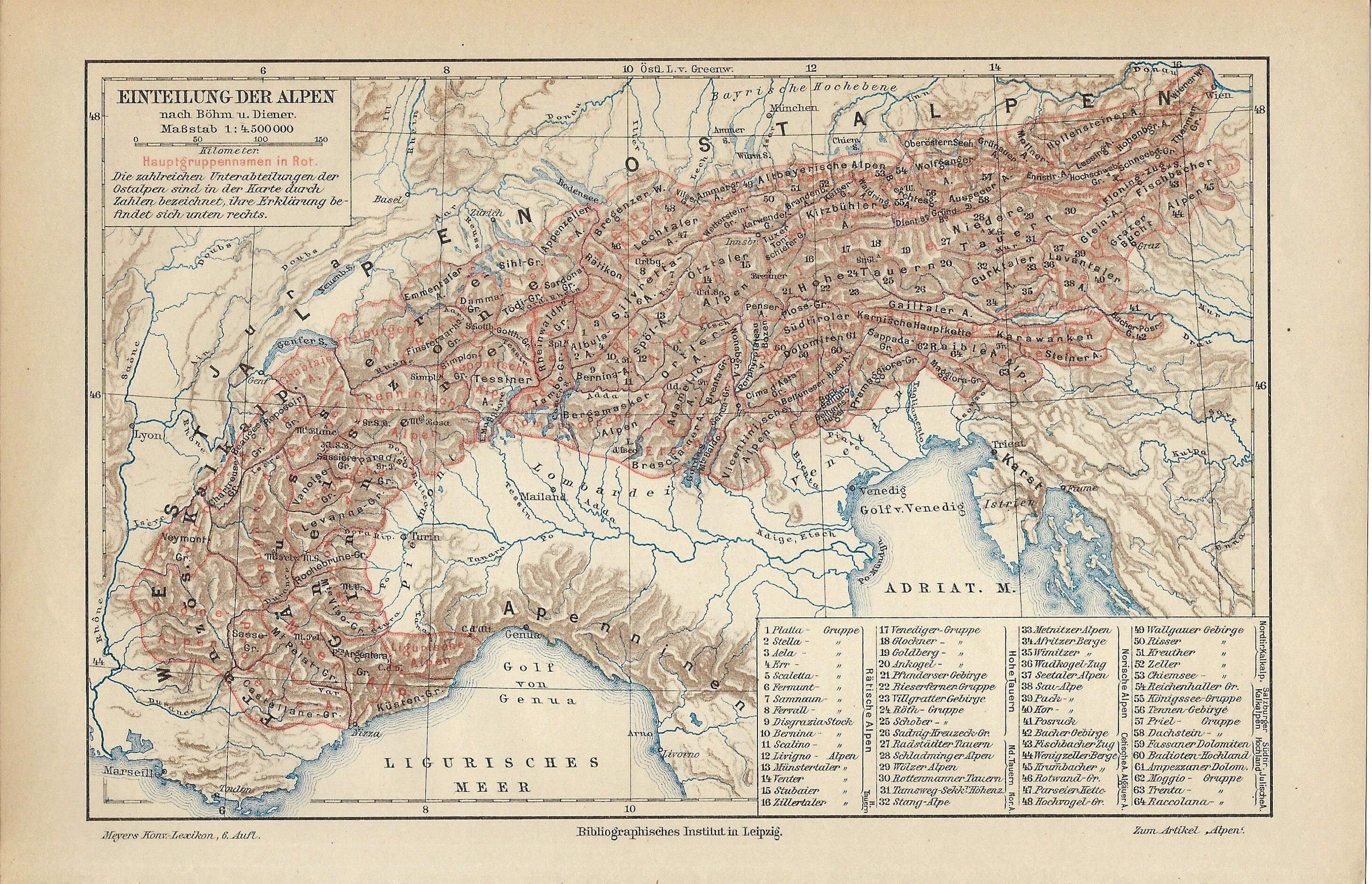 1903 ALPS DIVISIÓN Map. Antique Alps Map. Vintage Europe Map. Alps Wall ...