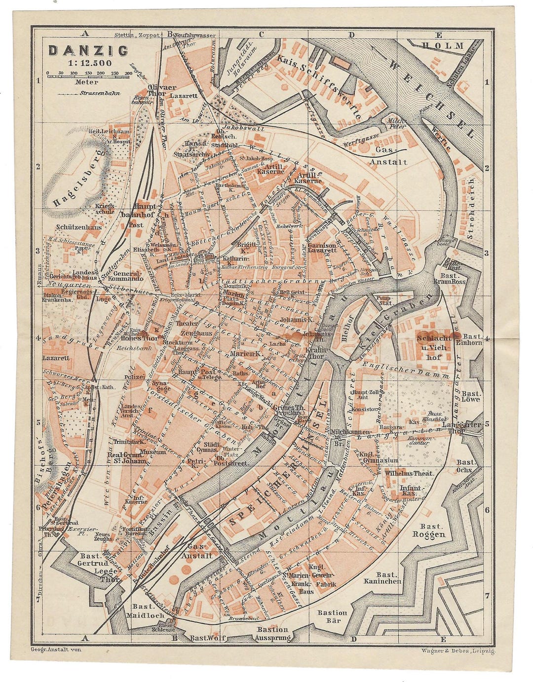 1904 Danzig - Gdansk Poland Antique Germany Antique City Map Vintage ...