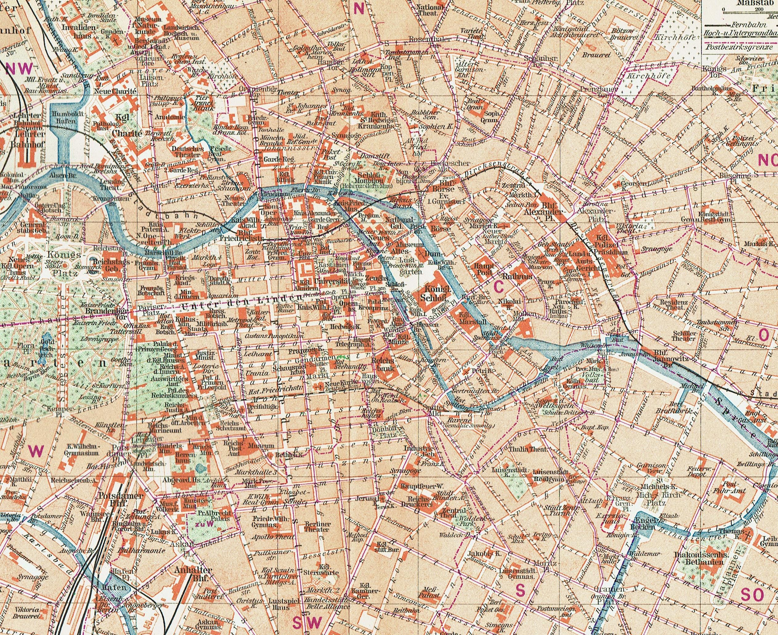 1903 BERLIN INNER CITY, Germany. Antique City Map of Berlin. Vintage ...