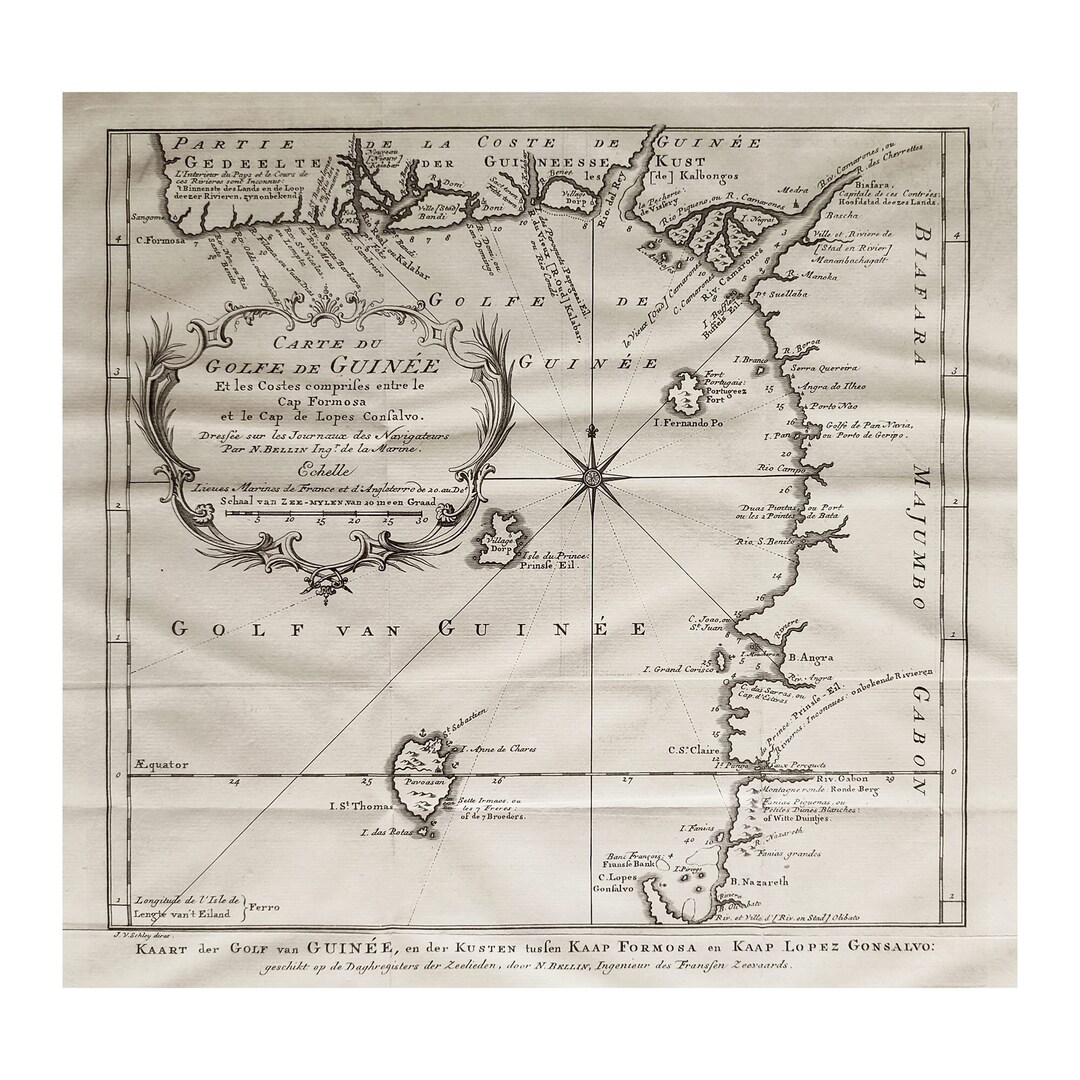 1747 Africa Antique Map. Gulf of Guinea Antique Print. Copperplate ...