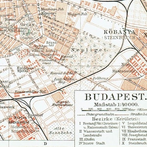 1903 BUDAPEST CITY MAP, Hungary. Antique Citymap. Vintage City Map ...