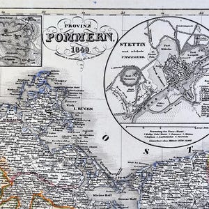 1849 GERMANY Antique Map of Pomerania Original Antique Print Stettin ...