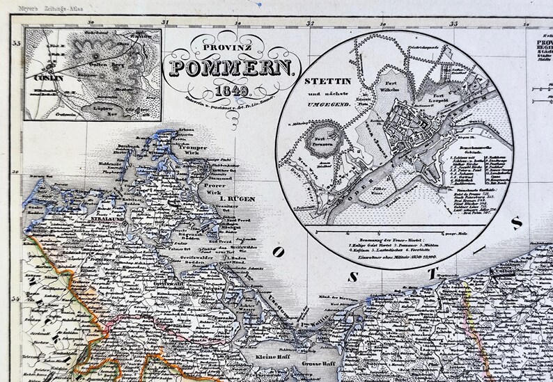 1849 GERMANY Antique Map of Pomerania Original Antique Print Stettin ...