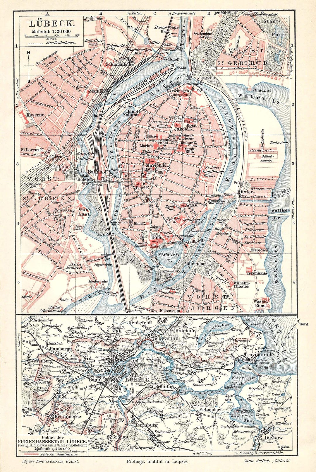 1903 Vintage Lübeck City Map Antique Germany Map Lübeck Wall Art German ...