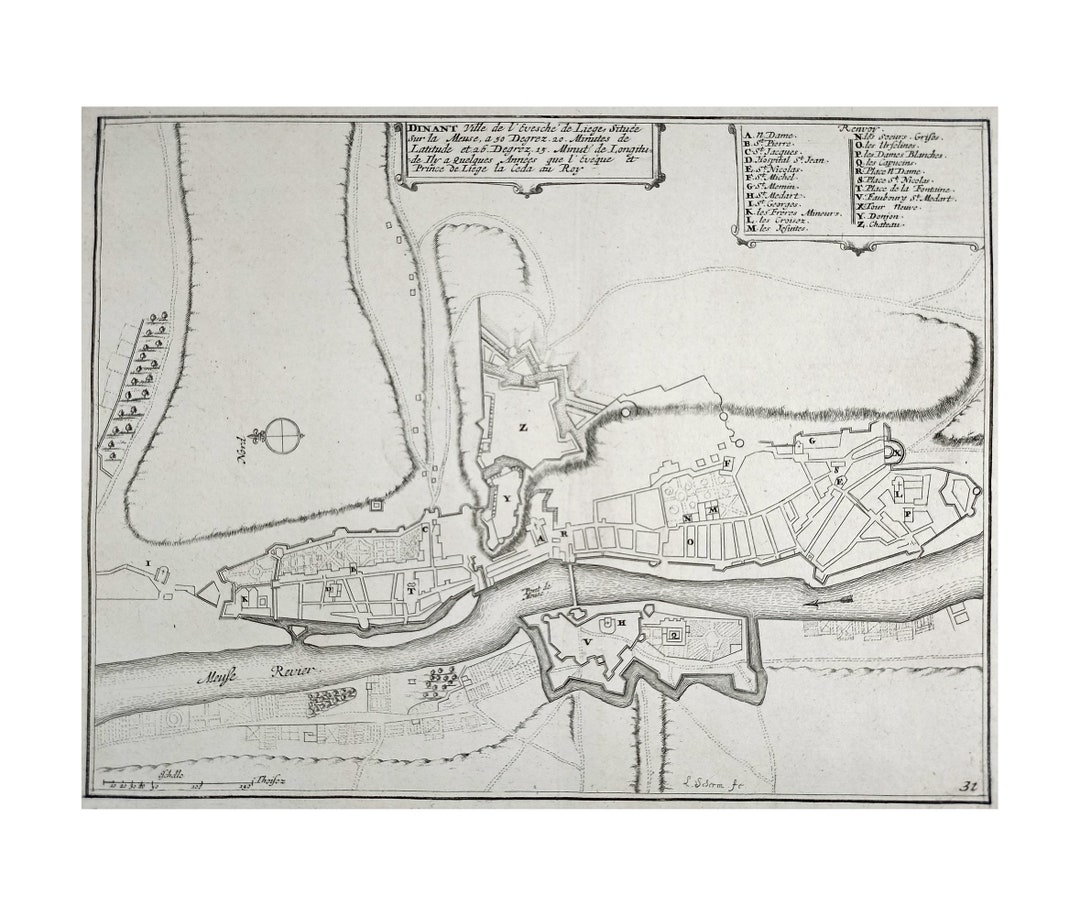 1702 Old Original Flat Map of Dinant liège Belgium 18th - Etsy