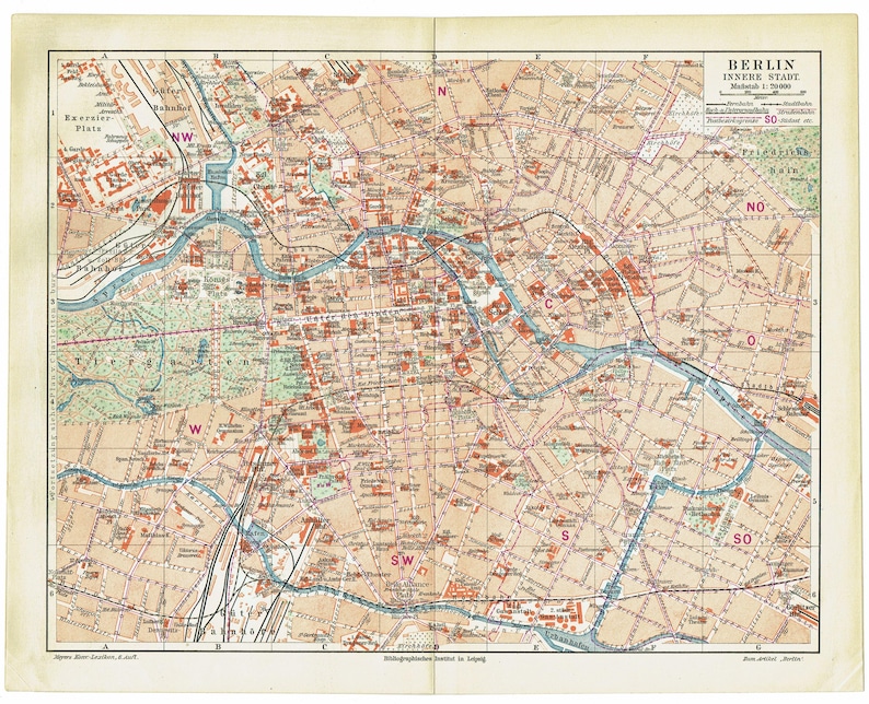 1903 BERLIN INNER CITY, Germany. Antique City Map of Berlin. Vintage ...