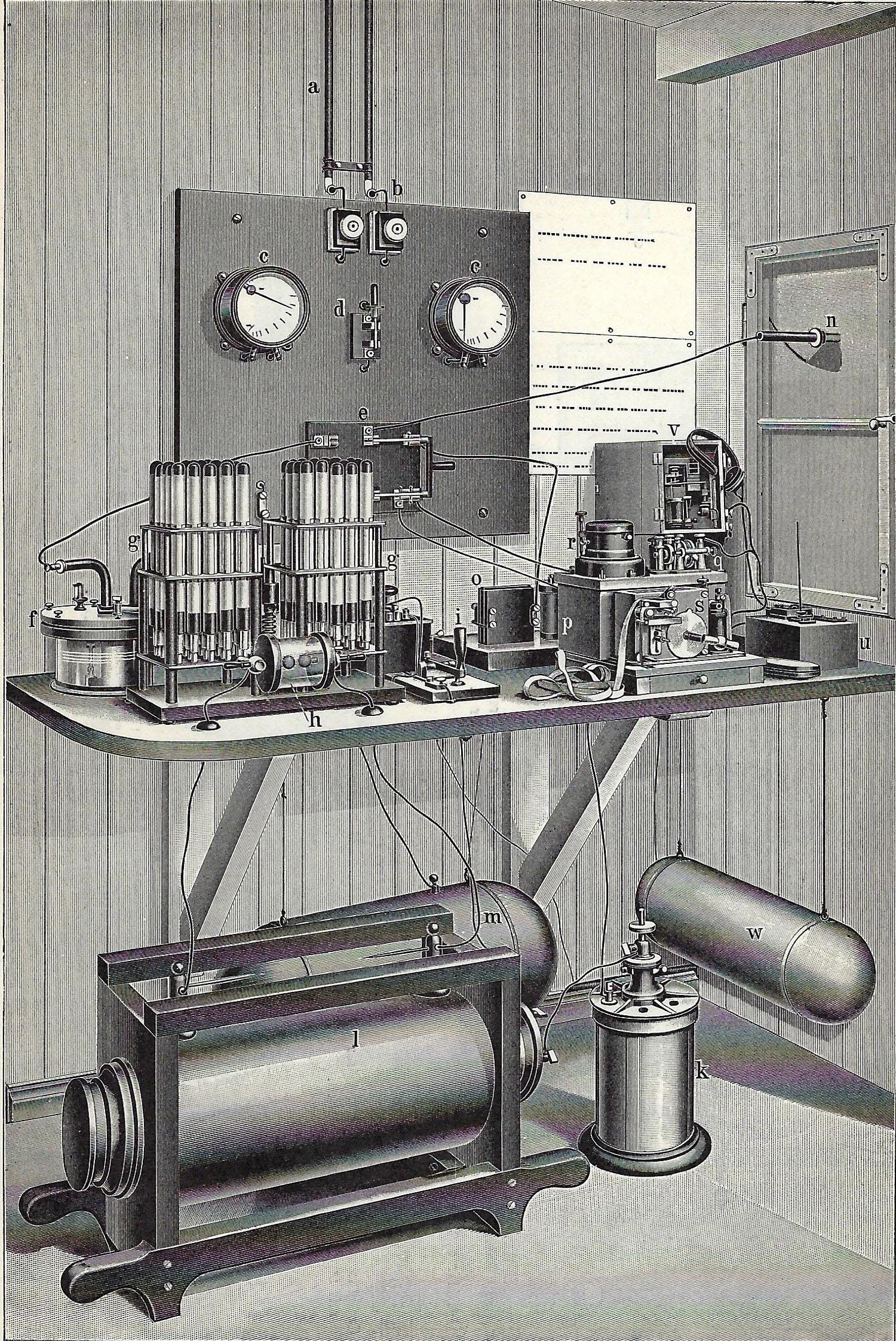 1903 Early Radio Components Lithograph, Marconi & Braun Station Art ...