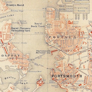 1897 PORTSMOUTH Antique City Map Original Portsea Landport and Southsea ...