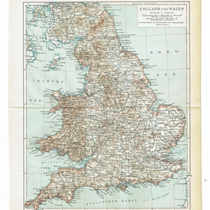1893 ENGLAND and WALES Antique Map Vintage Print 19th Century Map ...