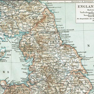 1893 ENGLAND and WALES Antique Map Vintage Print 19th Century Map ...
