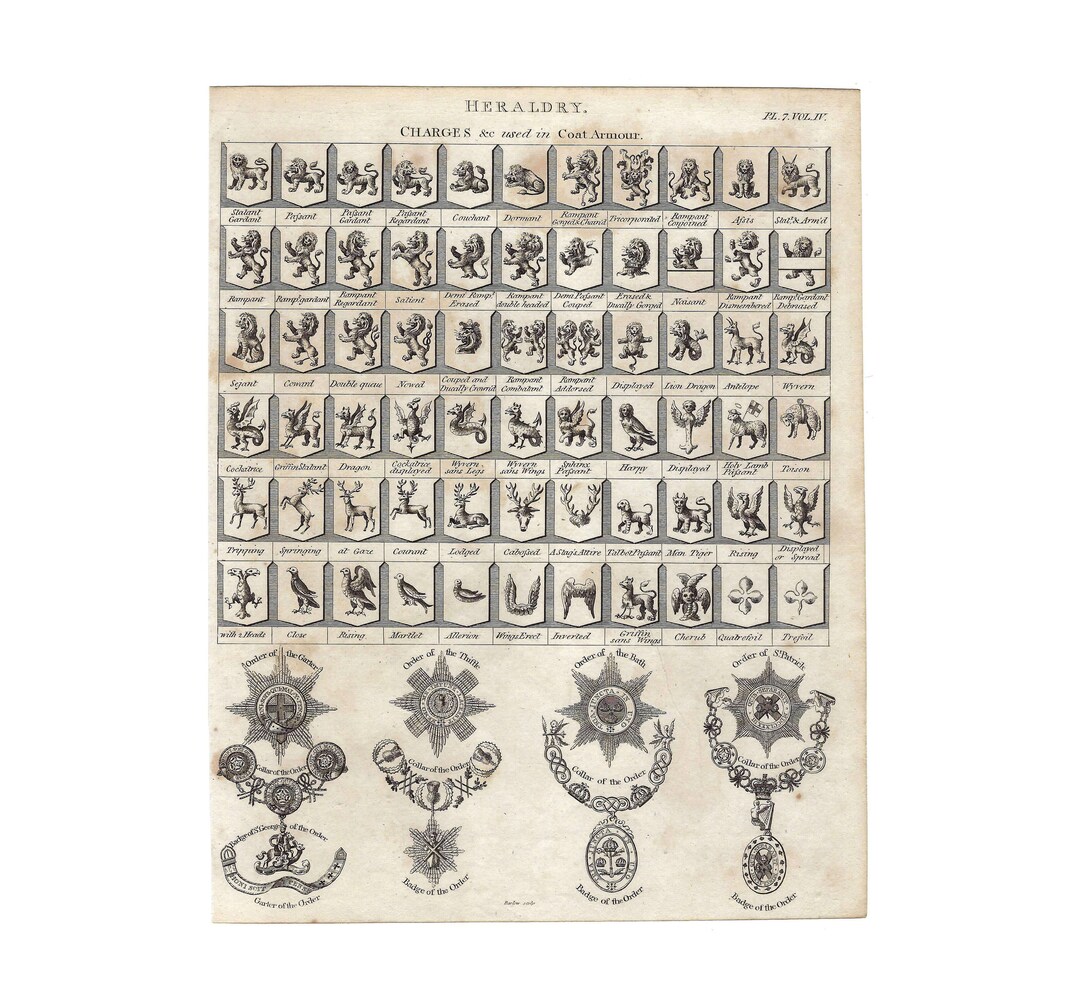 1802 HERALDRY. British Heraldry Print. Heraldic Shields Engraving ...