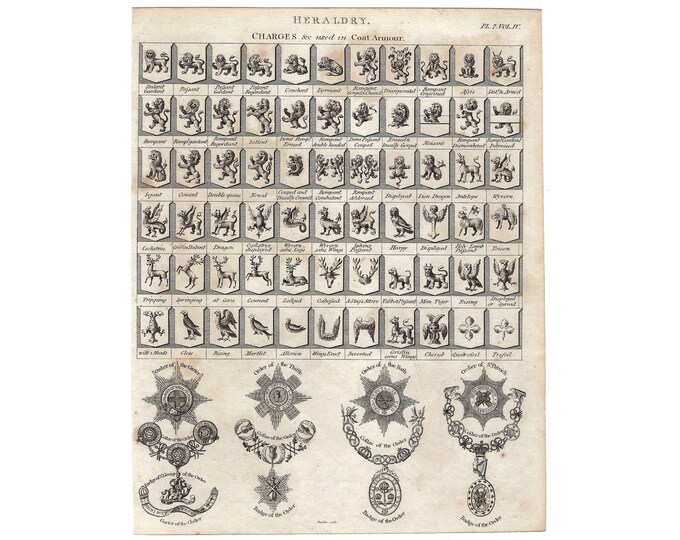 1802 HERALDRY. British Heraldry Print. Heraldic Shields Engraving ...
