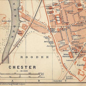 1897 Chester Antique City Map Street Map of Chester England's City ...