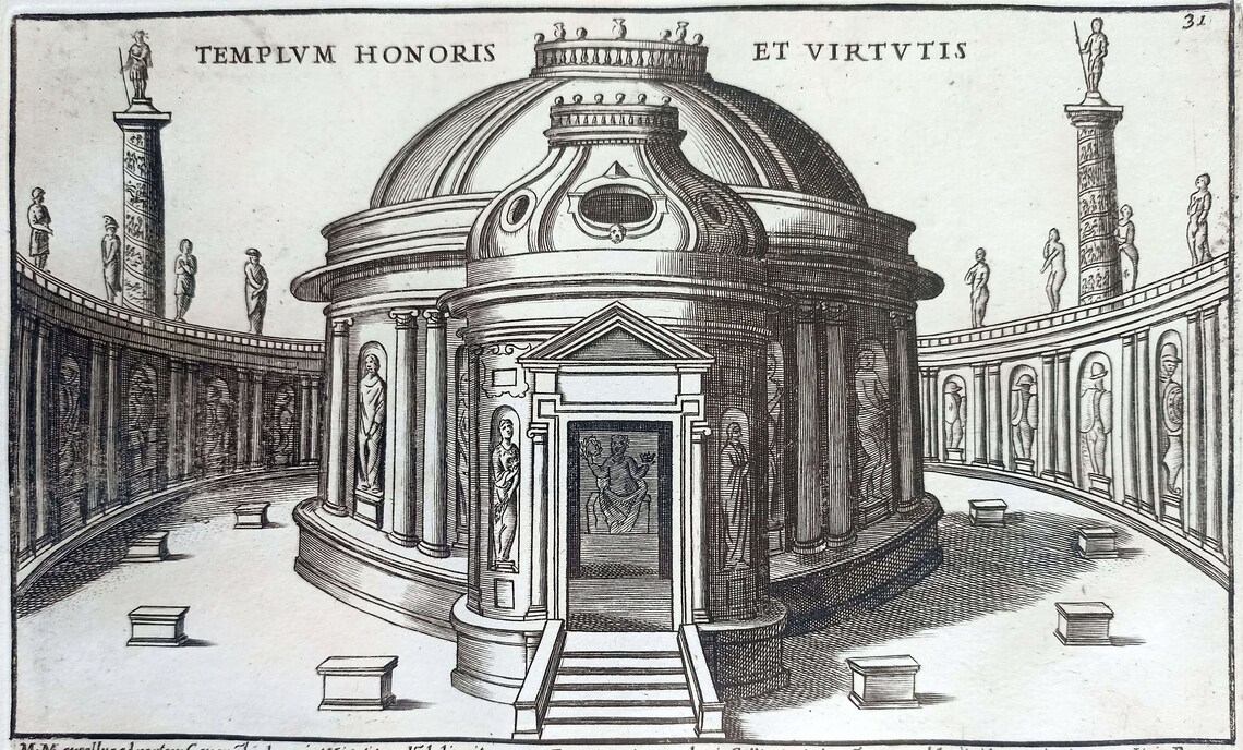 1641 Ancient ROME Antique Print Roman Temple Engraving Original Italian ...