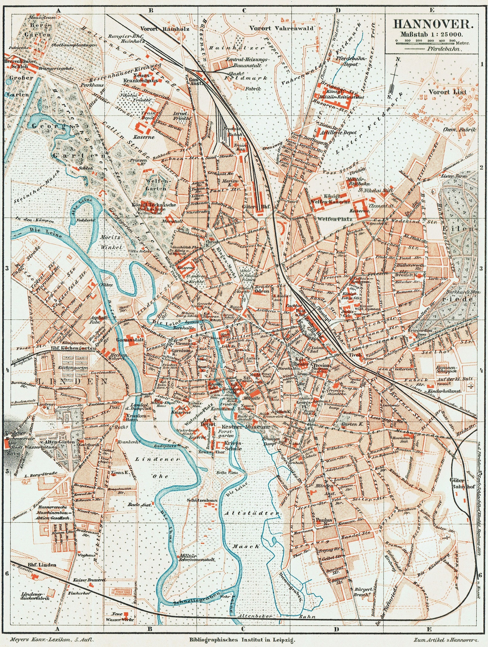 1893 Germany HANNOVER Antique City Map Vintage City Print 19th Century ...